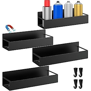 4 Pcs Magnetic Aerosol Spray Can Holder, Magnet Toolbox Bottle Holder, Wall Mounted Spray Bottle Rack, Mechanic Paint Bottle Can Organizer, Tool Box Storage Rack for Garage Home Workspace（Black）