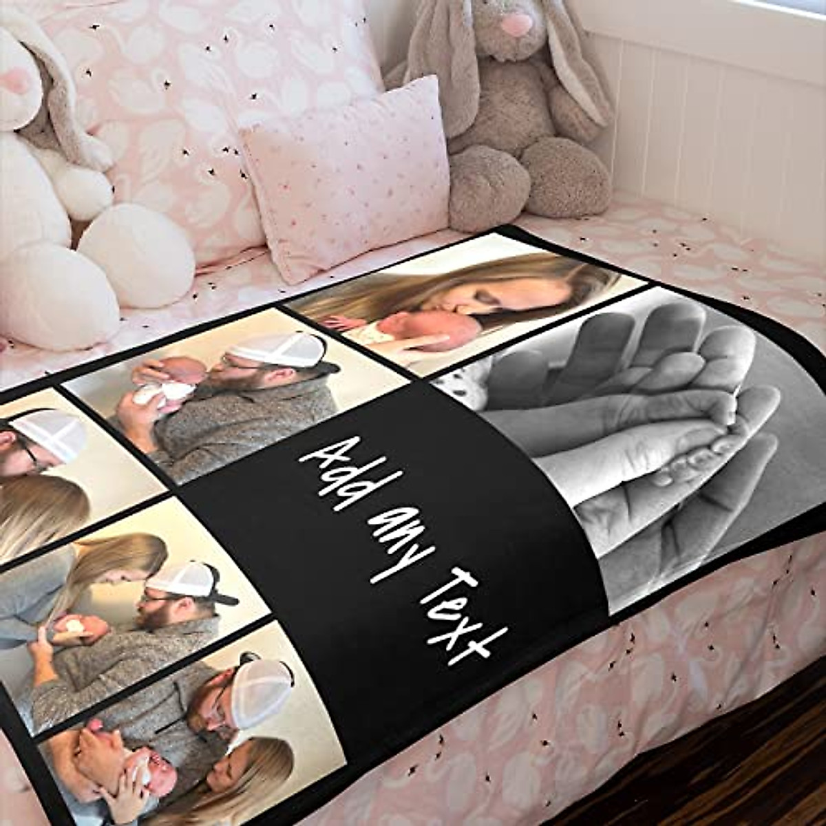Personalized Picture Text Throw Blanket Custom Blankets with Photos Customized Valentine's day Wedding Christmas Birthday for Father Friend Couples Boyfriend Girlfriend Mothers Sister Dogs 50"x40"