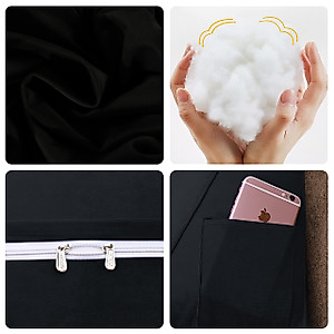 WOWMAX Ergonomics Headboard Pillow for California King Size Bed, Multifunctional Upholstered Headboard Pillows, Triangular Long Wedge Pillow for Wall No Need to Assembly Velvet (100% Cotton) Black