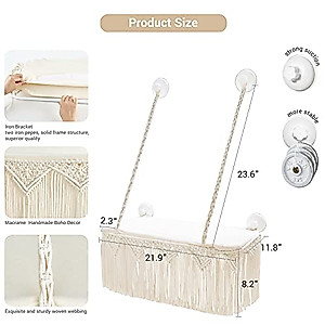 Dahey Macrame Cat Window Perch Boho Cat Hammock Wall Mounted Pet Resting Seat Bed for Indoor Cats Safety Space Saving Kitty Swing Shelf with Tassel Holds up to 45 lbs with Screw Suction Cups, Gift