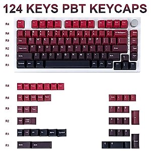 GEKUCAP Custom Keycaps, 124 Keys Gradient Red & Black Keycaps, Cherry Profile PBT Keycaps, Dye Sublimation Keycaps Set Fit for 61/68/87/104/108 Cherry Mx Switches Gaming Mechanical Keyboard