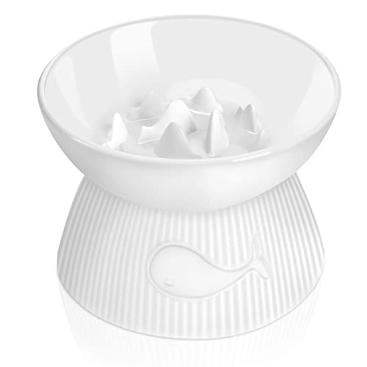 Kopmath Raised Cat Slow Feeder, Ceramic Slow Feeder Cat Bowl, Upgraded Ridges to Prevent Vomiting and Indigestion, No Spill High Edge for Dry/Wet Food, Heavy and Stable, Easy to Clean Pet Bowls