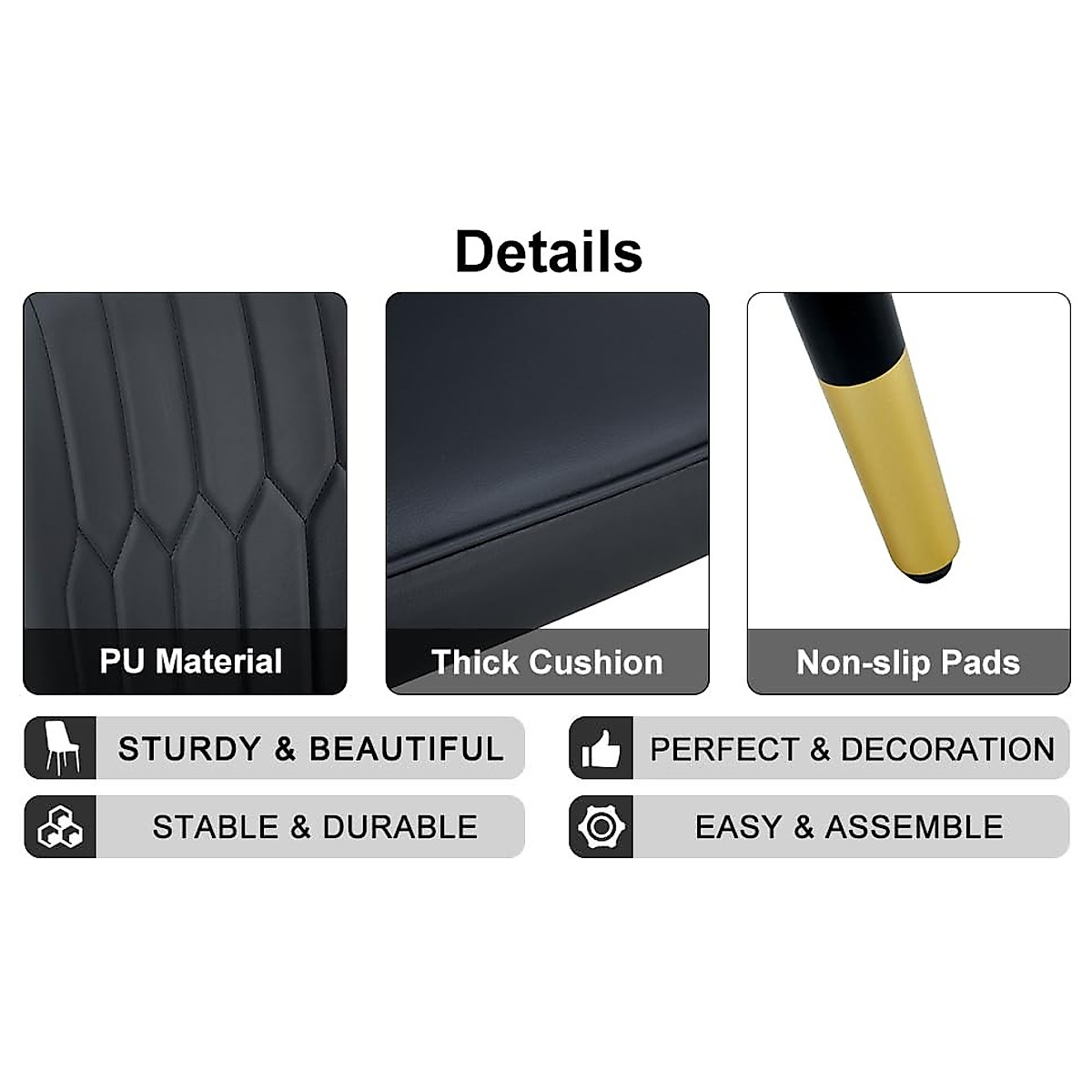 Dvasovio Dining Chairs Set of 4 with Pu Artificial Leather Backrest Cushions and Black Metal Legs, Suitable for Restaurants, Kitchens, and Dining Room. (Black+Pu Leather)