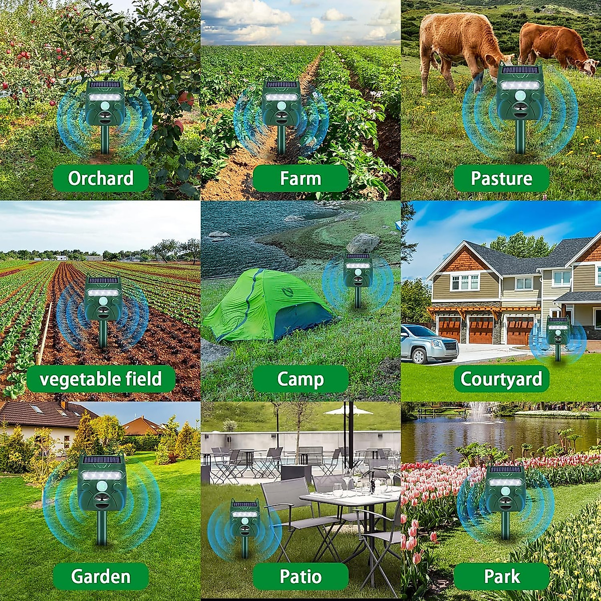 Ultrasonic Animal Repellent Outdoor Solar Animal Repeller with Motion Sensor&LED Strobe Light Cat Repellent Outdoor Deer Repellent Devices Waterproof Dog Deterrent Skunk Repellent for Yard (2), GREEN