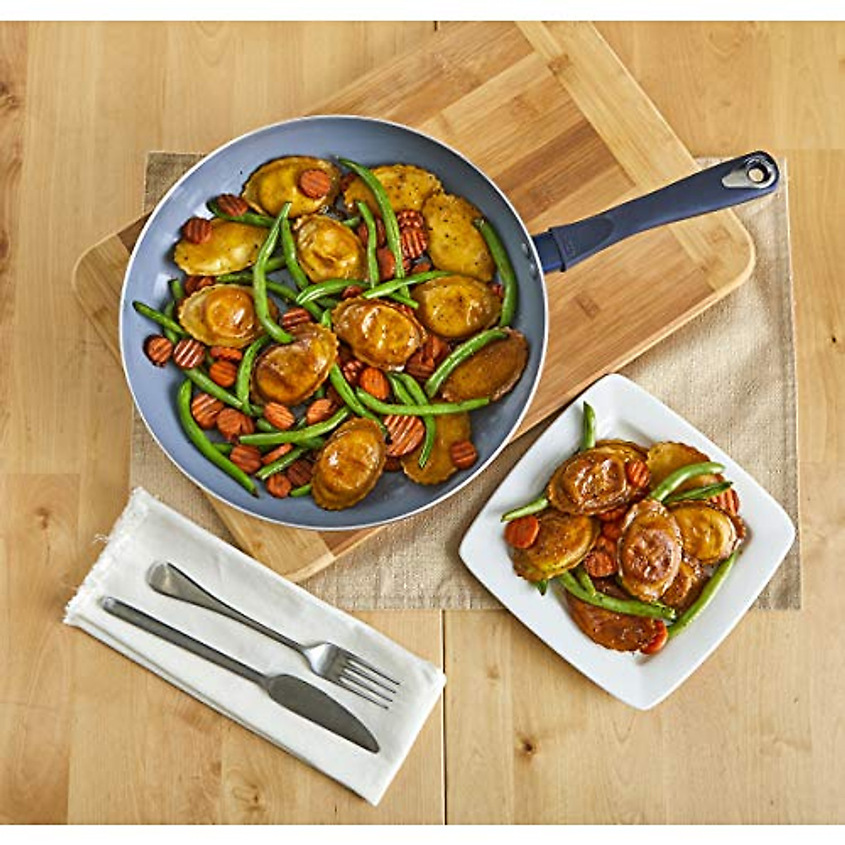 IMUSA USA Blue Ceramic Fry Pan with Soft Touch Handle, 12 Inch, 12"