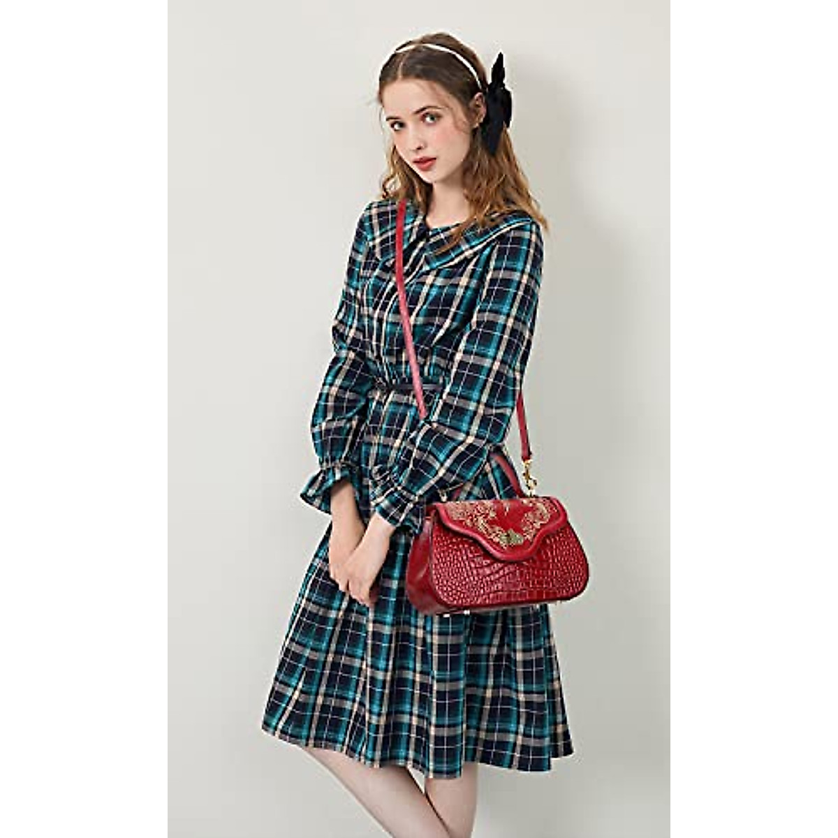 PIJUSHI Designer Crossbody Purses and Handbags for Women Crocodile Leather Satchel Bag (66522 Red)