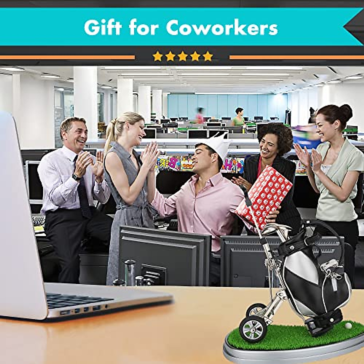 10L0L Golf Gifts, Golf Bag Pen Holder Golf Club Pens Gift Set Golf Race Souvenirs Unique Gifts for Men Dad Boss Golfer Fans Coworker - Silver + Black