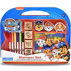 PAW Patrol Coloring Stamper and Activity Set, Mess Free Craft Kit for Toddlers and Kids, Drawing Art Supplies Included Sketch Book, 6 Color Markers, 3 Foam and 4 Wooden Stampers