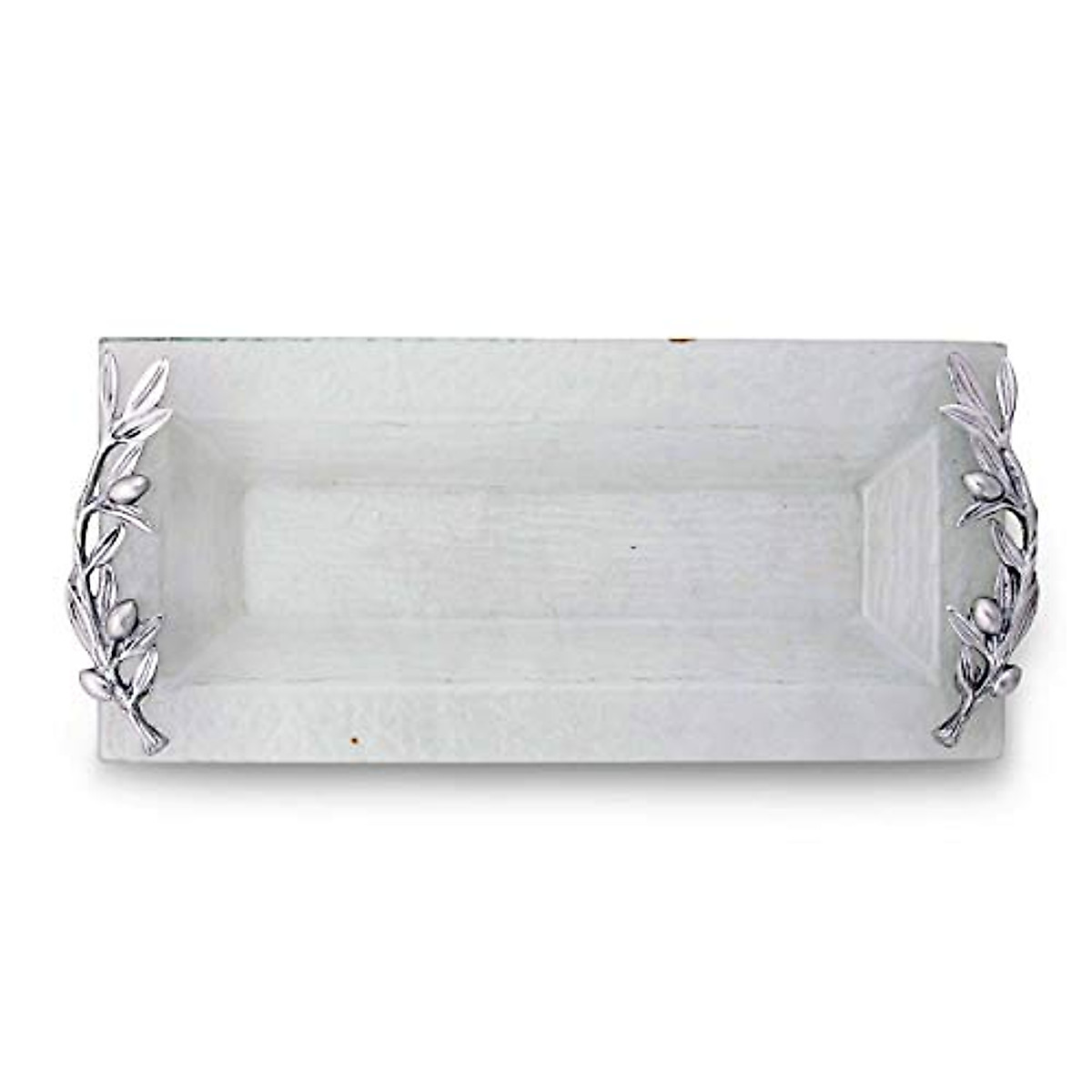 Arthur Court Glass Oblong Cheese Serving Tray with Meta Olive Handles Branch 17.5 inch x 7 inch
