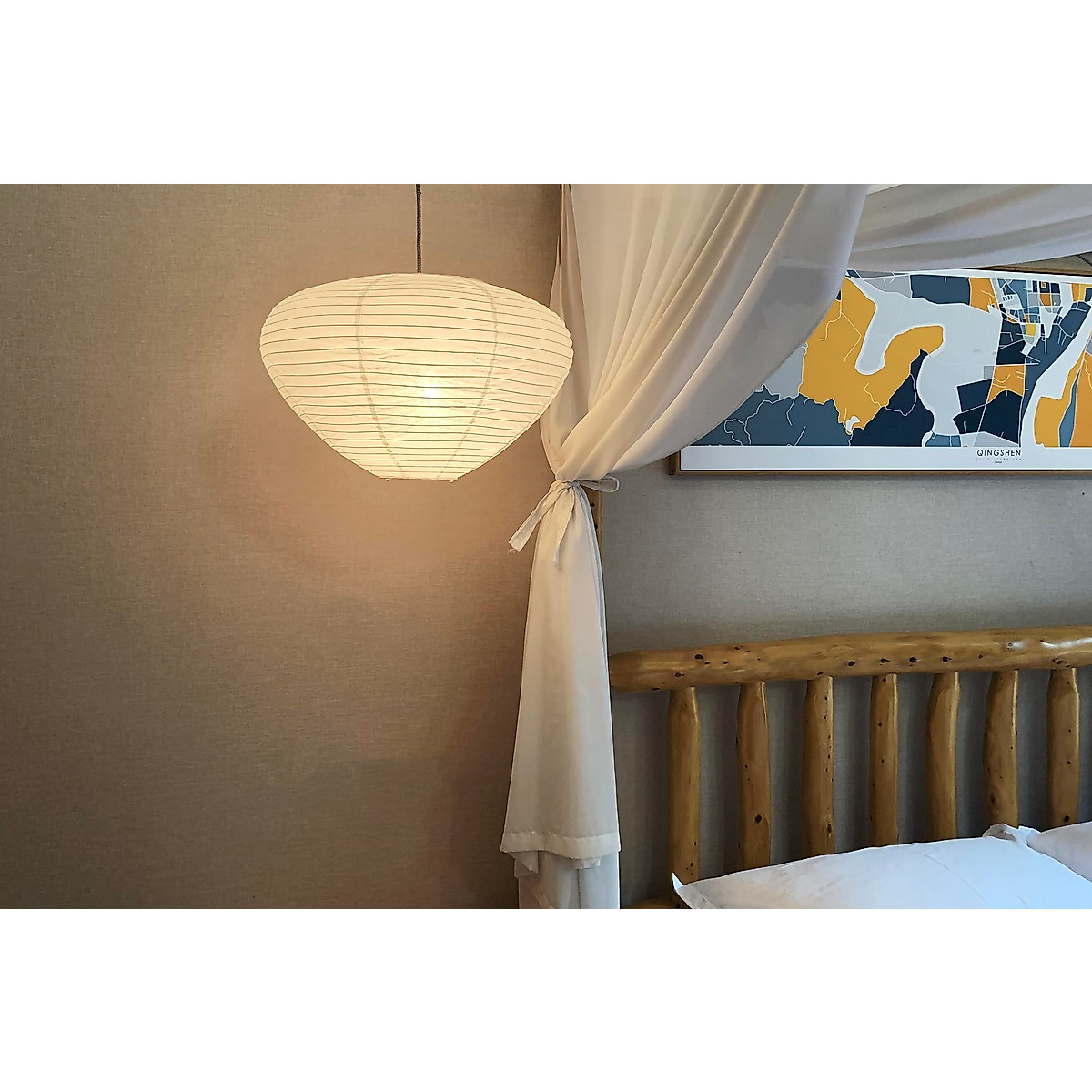 Henjjras Mushroom Paper Lampshade（17inch）, White Folding Lampshade,Interior Trim Lampshade,Paper Ceiling Lamp Shade