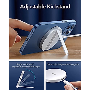 ESR HaloLock Kickstand Wireless Charger, MagSafe-Compatible Charger for iPhone 14/14 Plus/14 Pro/14 Pro Max and iPhone 13/12 Series, with 5 ft USB-C Removable Cable and 20W USB-C PD Adapter, White