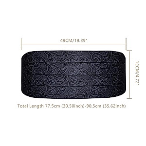 YOHOWA Men Cummerbund Bow Tie Set Paisley Black Silk Pre-Tied Bowtie Pocket Square Cufflinks Formal Wedding Party Prom Banquet