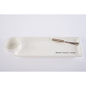 Mud Pie Secret Family Recipe White Ceramic Tray with Dip Cup, 4 1/2" x 15" | Spreader 5 1/2"