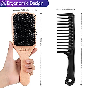 Bsisme Hair Brush-Boar Bristle Hairbrush with Detangling Pins Wooden Paddle Detangler Hairbrush for Women Men Reduce Frizz Dry Restore Natural Shine