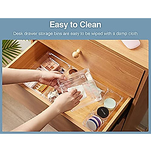 Puroma 31Pcs Drawer Organizer Set 5-size Versatile Vanity and Bathroom Drawer Organizers, Clear Plastic Desk Drawer Organizer Trays and Customize Layout Storage Bins for Makeup Kitchen Office (Clear)