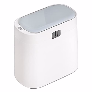 ELPHECO Bedroom Trash Can with Lid 3 Gallon Bathroom Trash Can with Lid, 11 Liter White Plastic Garbage Can with Press Type Lid, Slim Rectangular Trash Bin for Bedroom, Office, Bathroom, Dorm