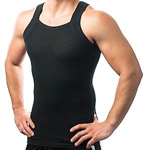 2 Pack Men's G-unit Style Tank Tops Square Cut NEW USA Classic Design Muscle Ribbed Wife Beater Underwear Shirts (XL, Black)
