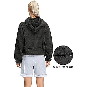 icyzone Women's Half Zip Hooded Sherpa Fleece Pullover Jacket, Oversized Warm Fuzzy Sweatshirt with Pockets (Black, L)