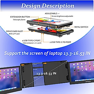 SMISEACOW Kwumsy P2 Pro Tri-Screen for Laptop with 13.5" Laptop Screen Extenders FHD 1080P IPS 270° Compatible with 13.3-16.5" Windows/MacBook(M1 & M2) Triple Portable Monitor for Laptop