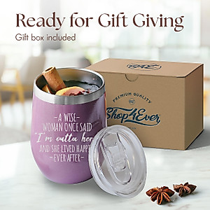shop4ever A Wise Woman Once Said I'm Outta Here and Lived Happily Ever After Engraved Insulated Stainless Steel Wine Tumbler with Lid 12 oz. (Purple Sparkle)