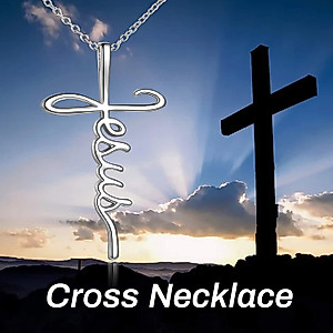 POPLYKE 925 Sterling Silver Faith Hope Cross Pendant Necklace Jesus Religious Jewelry Sunflower Gifts for Women (Jesus)