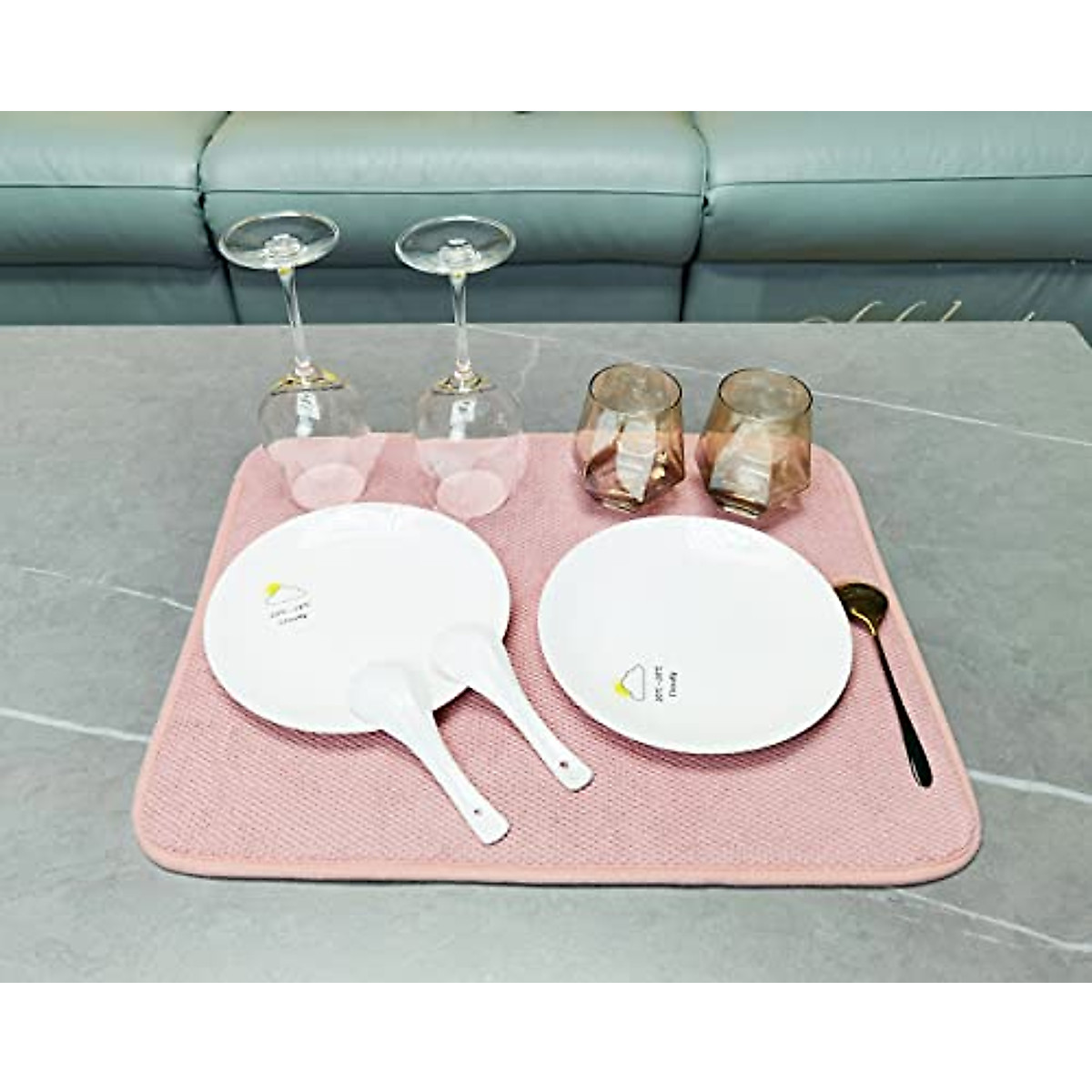 Dish Drying Mat for Kitchen Counter, Microfiber Dish Drying Pad 2 Pack Large Size Absorbent Dishes Drainer Mats (pink)