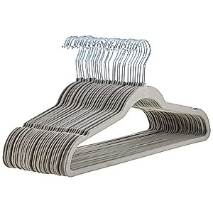 Amazon Basics Slim, Velvet, Non-Slip Suit Clothes Hangers, Gray/Silver - Pack of 30
