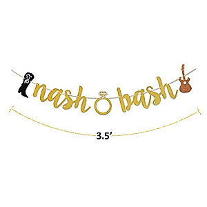 Nash Bash Gold Glitter Banner Sign Garland Pre-Strung for Nashville Bachelorette Party Decorations