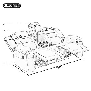 PU Leather Double Reclining Sofa with Center Console, Upholstery Manual Recliner Loveseat Couch w/Easy Pull Handles and Adjustable Footrest, 2-Seater Sofa & Couch for Home Theater Seating