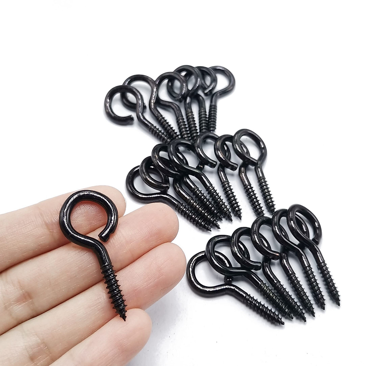 ECKJ Screw Eye Hooks Metal Eye Bolt 20 Pieces Black Zinc Plated Self Tapping Screws O Ring Eye Pins 1.46 inch
