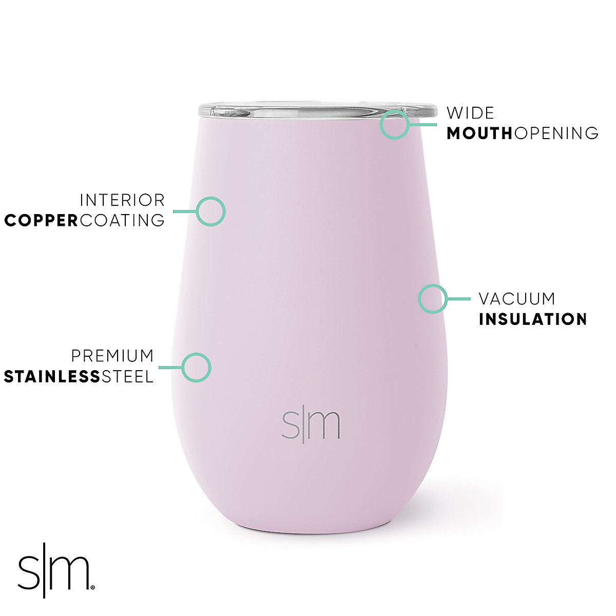Simple Modern Wine Tumbler with Lid | Cute Stemless Glass Cup with Press-In Lid | Insulated Stainless Steel Coffee Mug | Gifts for Women Men Him Her | Spirit Collection | 12oz | Lavender Mist