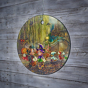 Disney – Mickey and Minnie Mouse – Halloween Fun – Thomas Kinkade Studios - 3.5” Starfire Prints Hanging Glass Print Accessory – Officially Licensed Collectible | Complimentary Velveteen Gift Bag