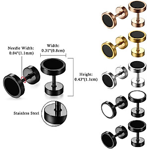 Aroncent Stud Earrings for Men Women Fake Gauge Fake Earrings Stainless Steel Earrings 8MM Rosegold Christmas Gifts