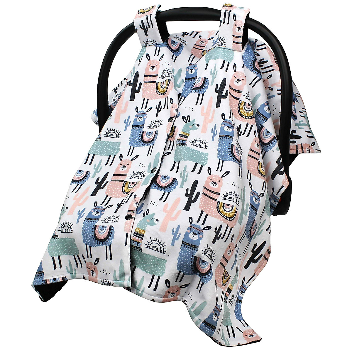 Baby Car Seat Canopy Cover - Emperor Llamas with Black Minky Dot