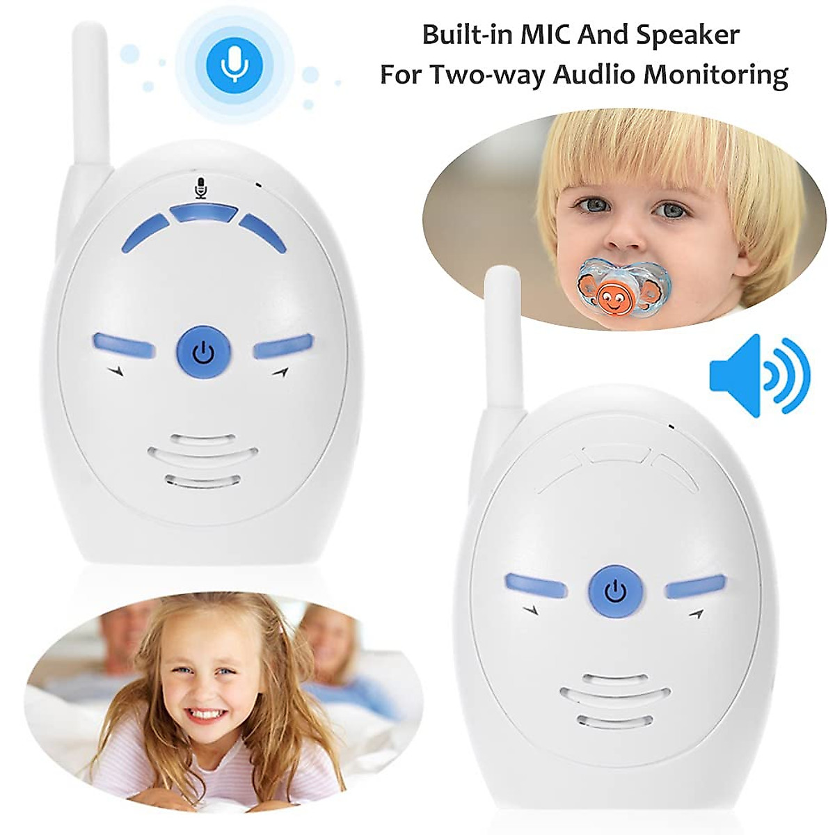 GUAZI STORE Audio Baby Monitor, Children's Voice Wireless walkie-Talkie Smart Child Monitor with 2-Way Call Function