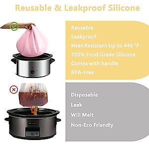 2 Pack Silicone Slow Cooker Liners fit 6-8 QT Crockpot, Reusable/Heat-resistant/Leakproof/Portable Crock Pot Liners, BPA Free, Dishwasher Safe Slow Cooker Liners fit for 6-8 QT (Pink+Yellow)