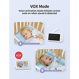 Video Baby Monitor, 5” Split Screen Video Baby Camera with 720P Resolution, Pan-Tilt-Zoom Camera and Audio with Two-Way Talk, VOX Mode, 4500mAh Battery, Auto Night Vision, No Wi-Fi, 5 Lullabies