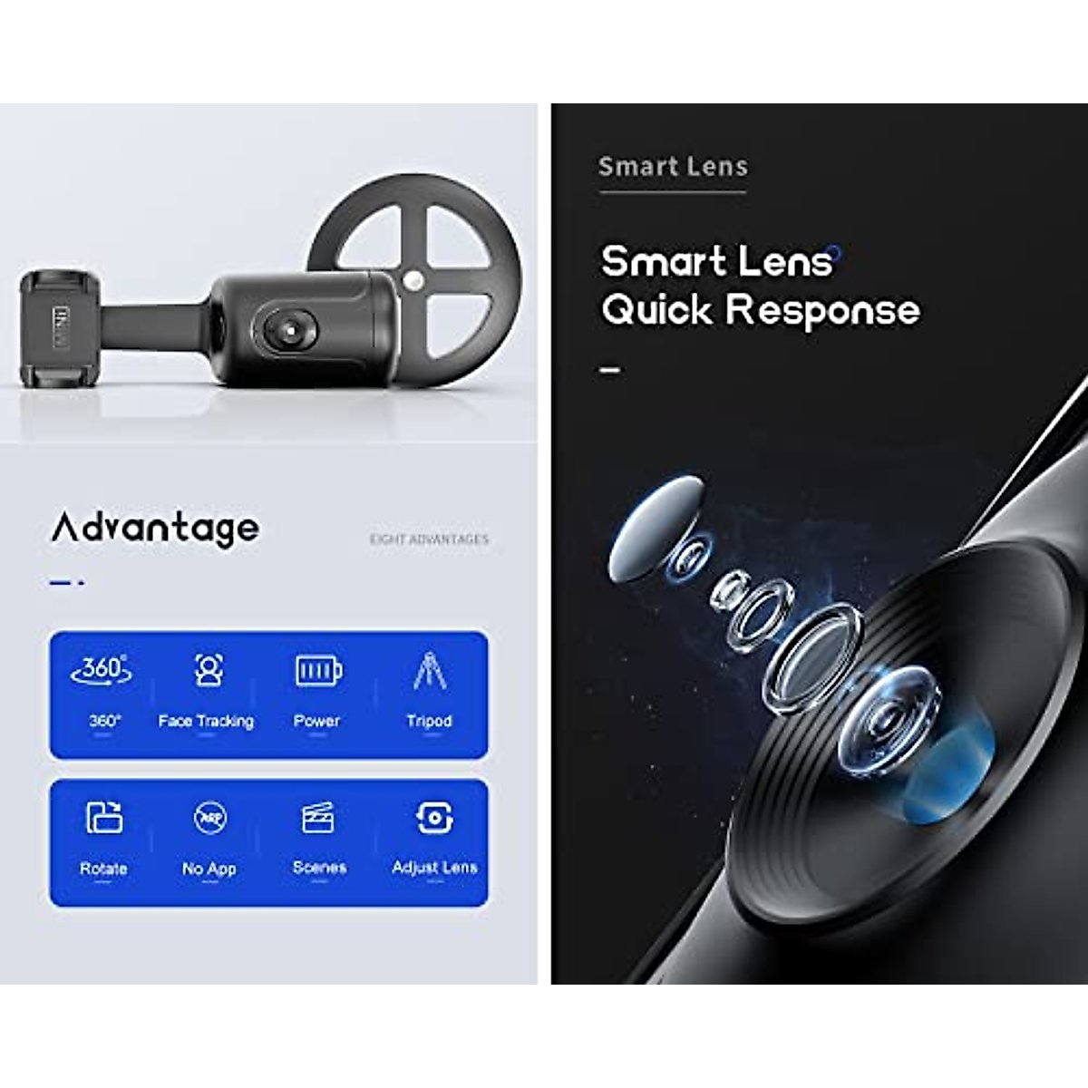 RIEIEK auto recognizes and Tracks Mobile Phone tripods, intelligently rotates 360-degree Shooting Phone Stand, and Does not Require APP to Start Gestures with one-Click Facial Tracking Gimbal