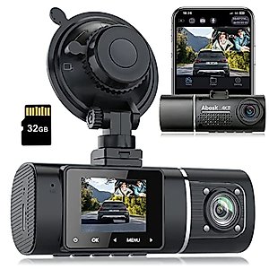 Dash Cam WiFi Abask,Dash cam Front and Inside with 32G SD Card,4K+1080P Dash Camera for Cars, 310° Wide Angle,Night Vision WDR G-Sensor Parking Monitor Loop Recording Motion Detector