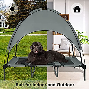 Outdoor Elevated Dog Bed with Removable Canopy, 48" XLarge Cooling Raised Pet Cot for Outdoor Camping, Waterproof Canopy, Durable Oxford Fabric, Portable Pet Bed (Large Gray)