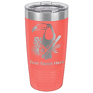 LaserGram 20oz Vacuum Insulated Tumbler Mug, Toucan, Personalized Engraving Included (Coral)