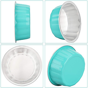 Beasea 8 oz 50 Pack Disposable Ramekins with Lids, Aluminum Cups for Baking Elegant Blue Aluminum Foil Cups Creme Brulee Muffin Cupcake Baking Cup Mini Pudding Cups for Party Wedding Birthday