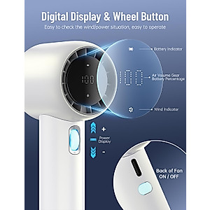 CuzyFeelin Portable Handheld Fan - High Speed(1-199) Small Mini Turbo Fan - [16H Cooling Time] Rechargeable Battery Powered Fan with Digital Display - Fan for Travel/Camping, Gifts for Women/Men