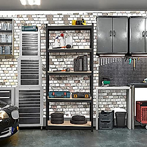 Topeakmart 2PCS Storage Shelves 5 Tier Adjustable Metal Shelving Unit Utility Shelves Garage Storage Racks for Warehouse Garage Pantry Kitchen- Black, 35.5 x 12 x 71 Inch