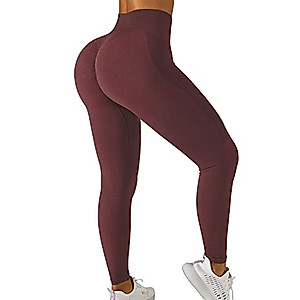 QINSEN Womens 4 Way Stretch Yoga Leggings Seamless High Waisted Workout Fitness Pants Wine L