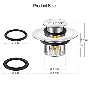 LEKEYE Tub Stopper | Shower Drain Hair Catcher | Pop-up Drain Stopper with Strainer | Bathroom Bathtub Plug | Drain Protector for 1-1/2 to 1-3/4" Bath Drain Hole - Pearl Chrome