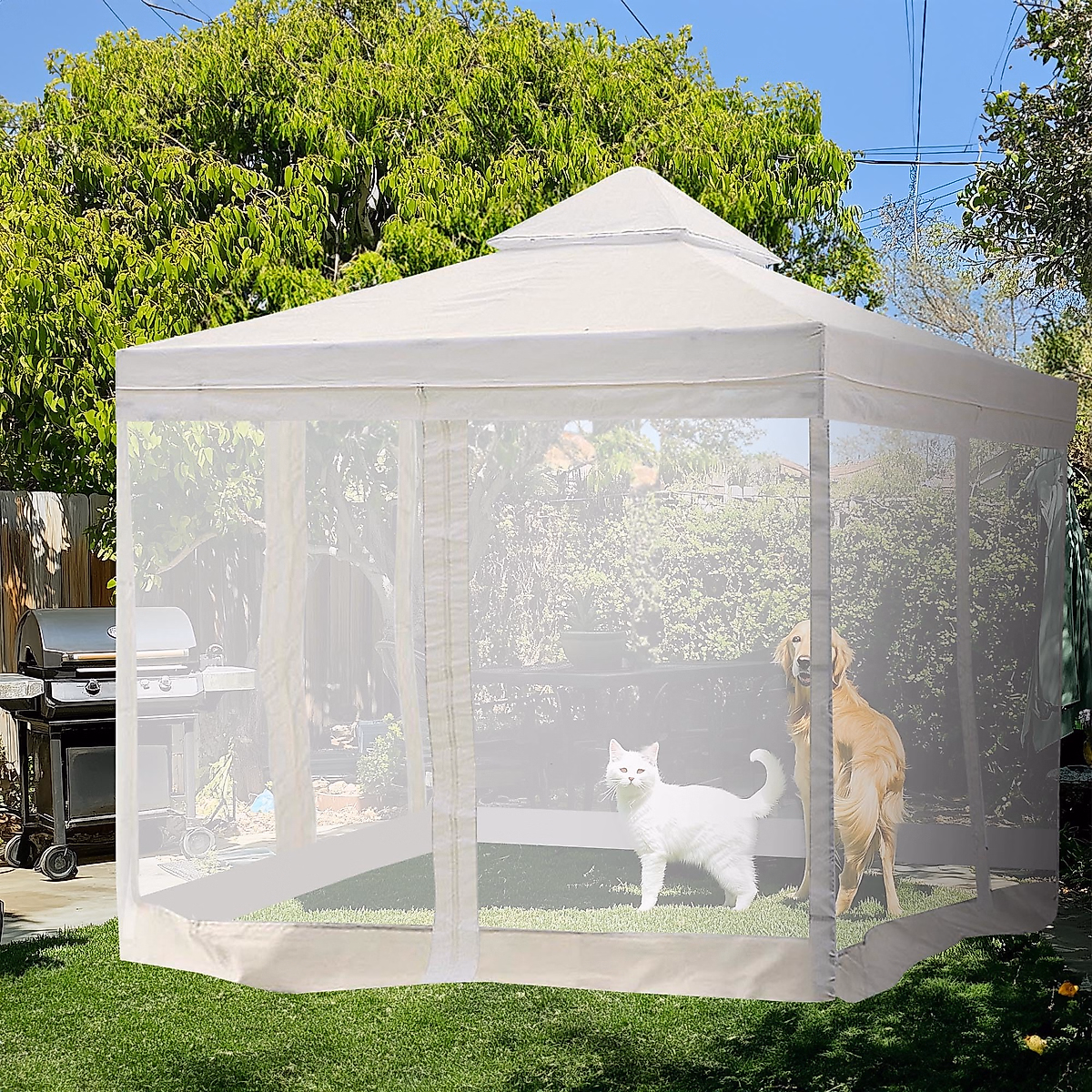 Yescom 10x10Ft Gazebo Top Replacement with Mesh Net for 2 Tier Fit for Y00610T07NET Outdoor Canopy Cover Patio Garden Party Backyard White