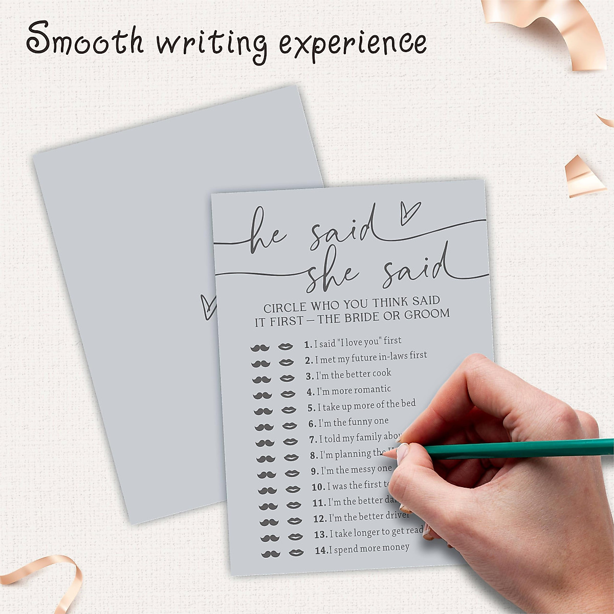 30 Pcs He Said She Said Game Cards For Wedding Party, Minimalism Bridal Shower, Mr & Mrs, Newlyweds, Engagement Party Favor & Supplies(Gray) -A05