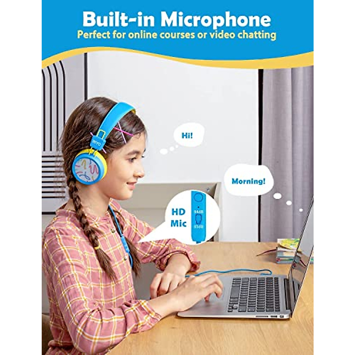 RIYO KH20 Kids Headphones with HD Microphone Compatible with Phones/laptops/Tablets/Computers and Gaming Devices (Sky Blue)