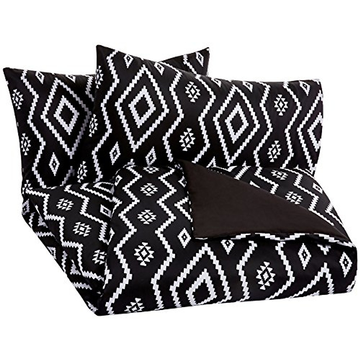 Amazon Basics Microfiber Duvet Cover 3 Piece Set, Black Aztec, Printed, 230 x 220cm/50 x 80cm x 2